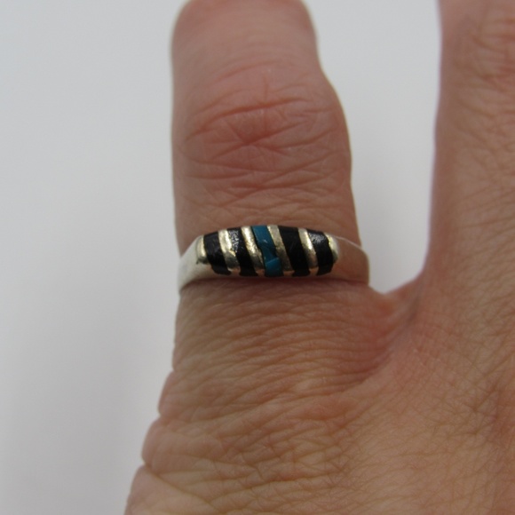 Jewelry | Vintage Size 65 Sterling Black Blue Inlay Ring | Poshmark